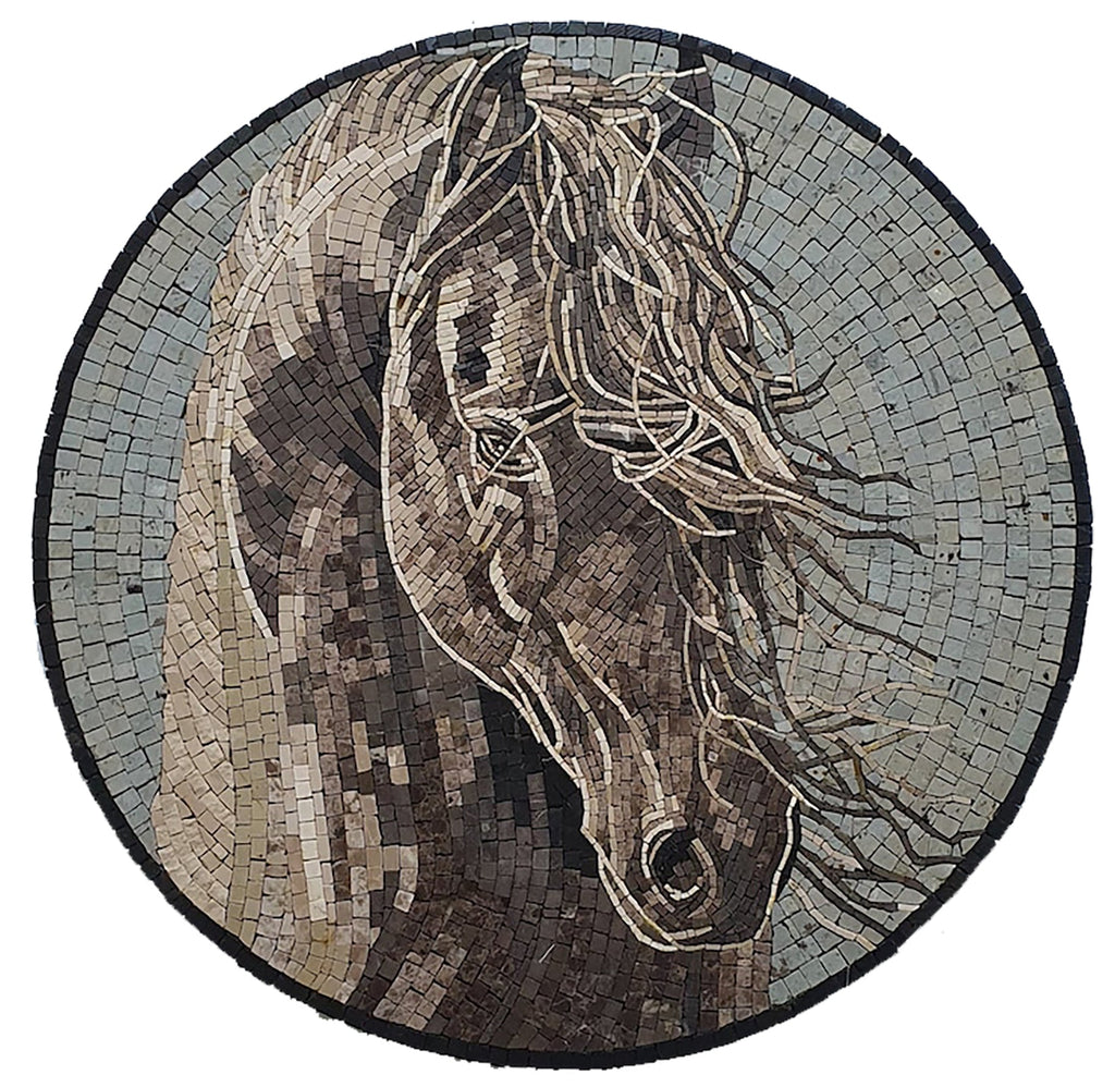 Marble Mosaic Horse Portrait- Mosaic Wall Art | Animal Mosaics | iMosaicArt