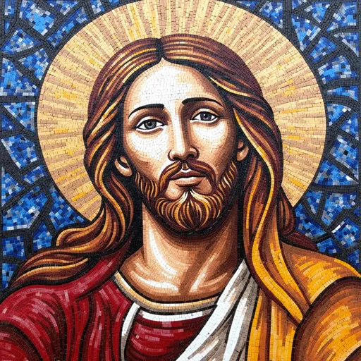 Christ Pantocrator Mosaic - Blue and Gold Icon | Religious Mosaics ...