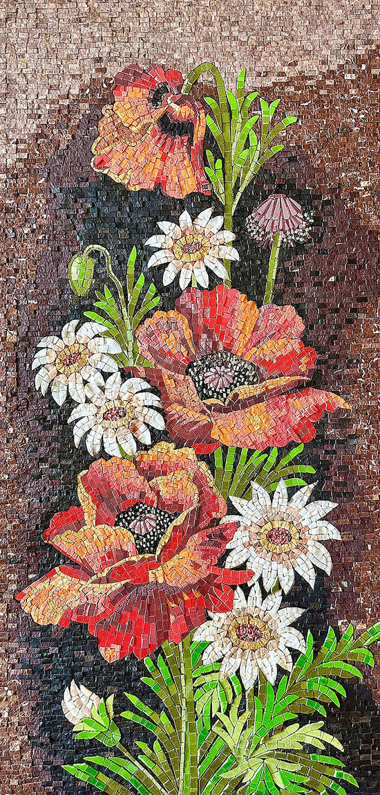 Marble Mosaic - Colorful Mosaic Tile Backsplash I iMosaicArt | Flower ...